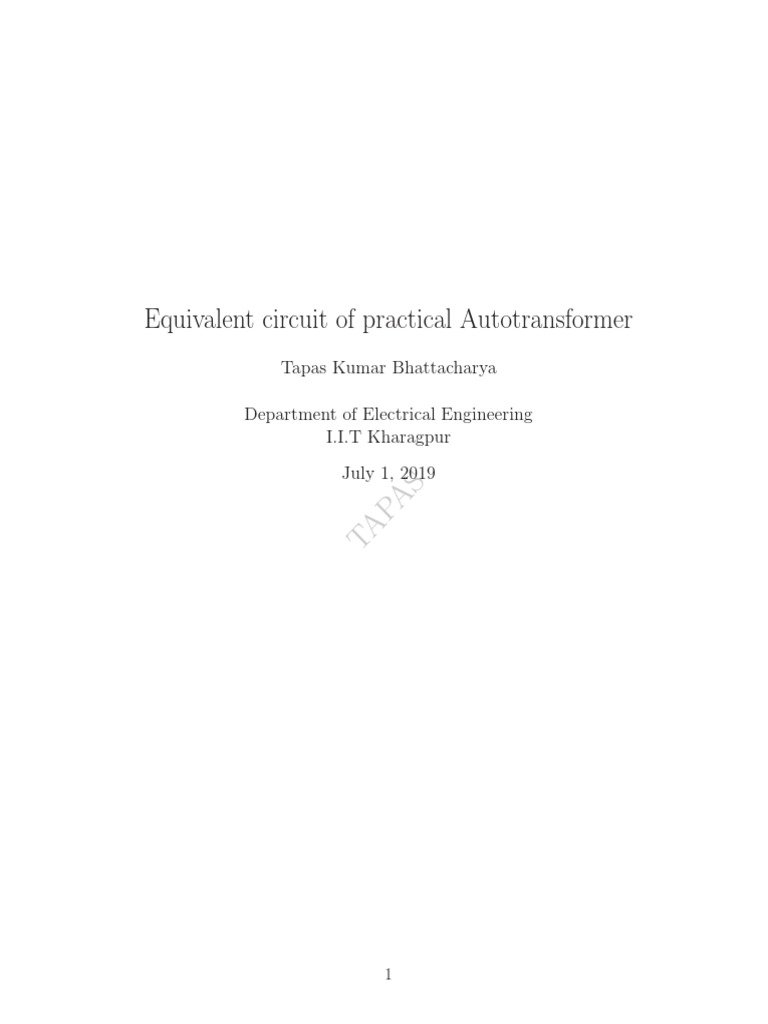 Equivalent Circuit of A Practical Autotransformer | PDF | Transformer ... Equivalent Circuit of A Practical Autotransformer | PDF | Transformer ...