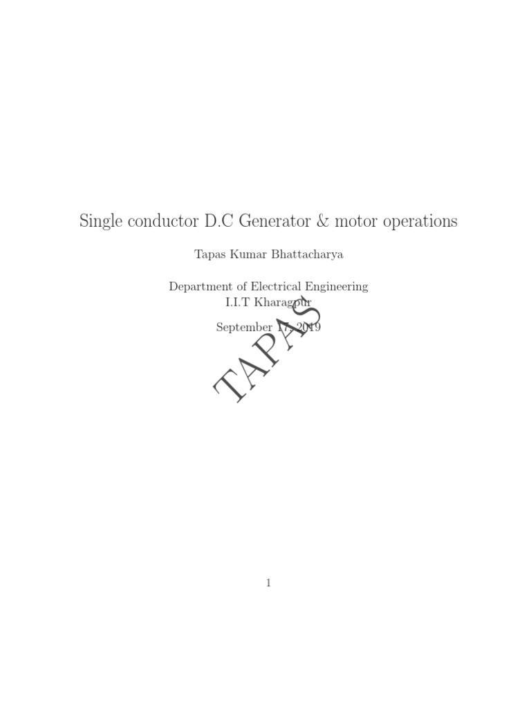 Single Conductor DC Generator and Motor Operations | PDF | Electric ...
