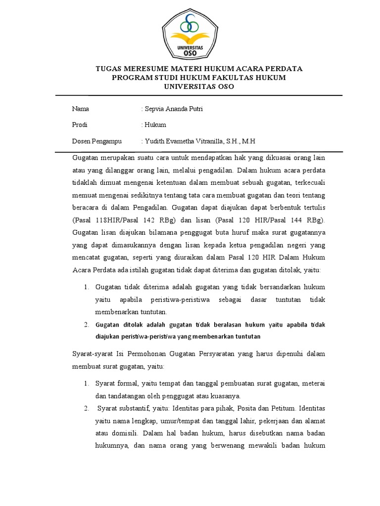 Tugas Meresume Materi Hukum Acara Perdata | PDF Tugas Meresume Materi Hukum Acara Perdata | PDF