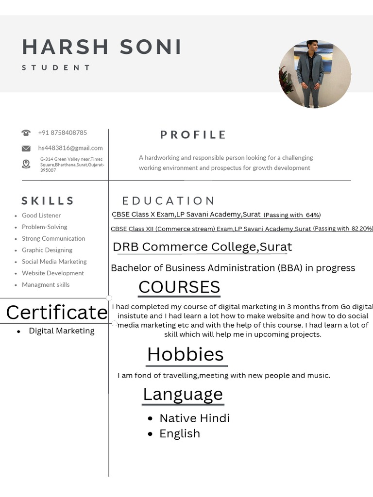 Grey Clean CV Resume Photo | PDF