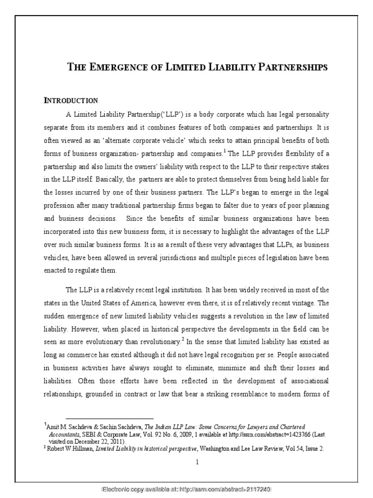 The Emergence of Limited Liability Partnerships | PDF | Limited ...