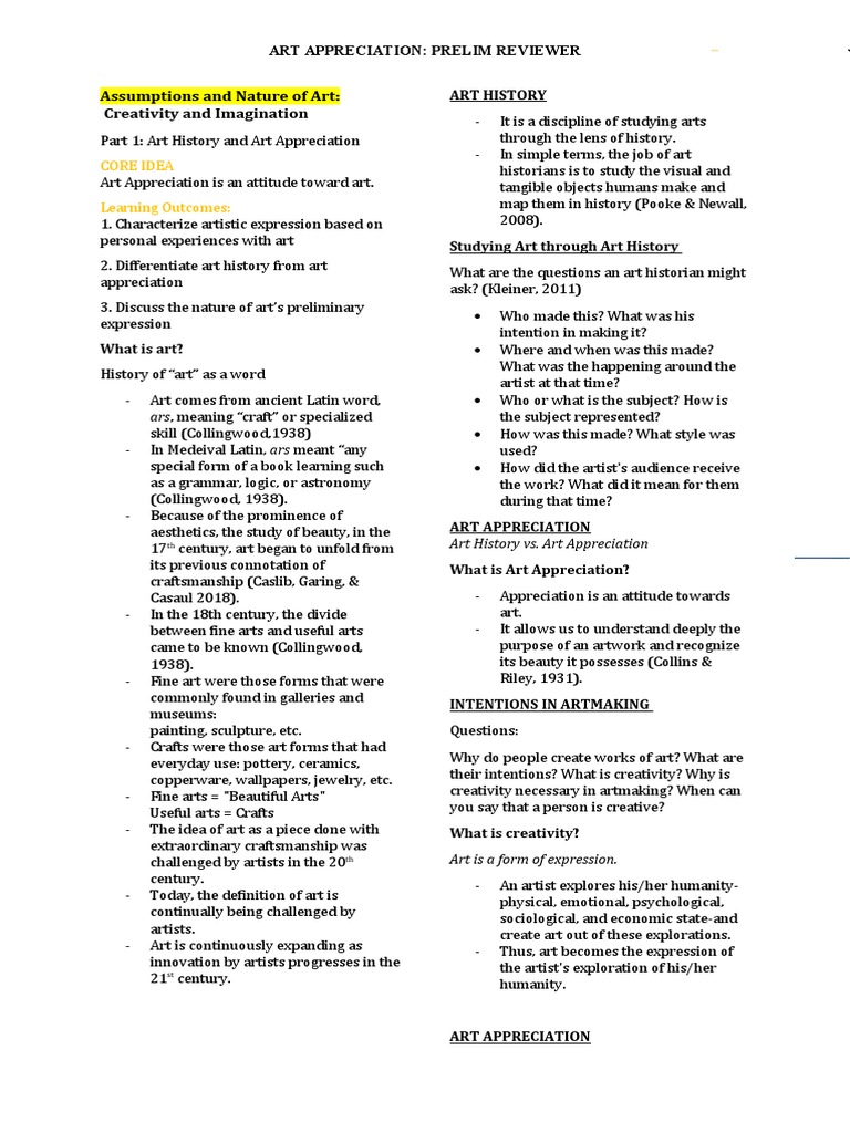 Art Appreciation Prelim Reviewer | PDF | The Arts | Experience