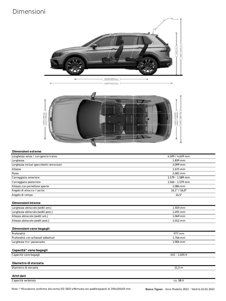 Dimensioni Volkswagen Nuova Tiguan | PDF