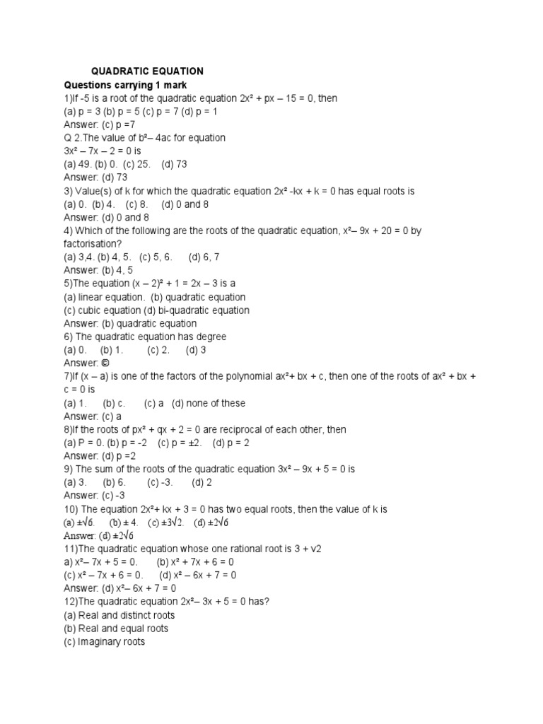 Quadratic Equation | PDF | Zero Of A Function | Equations
