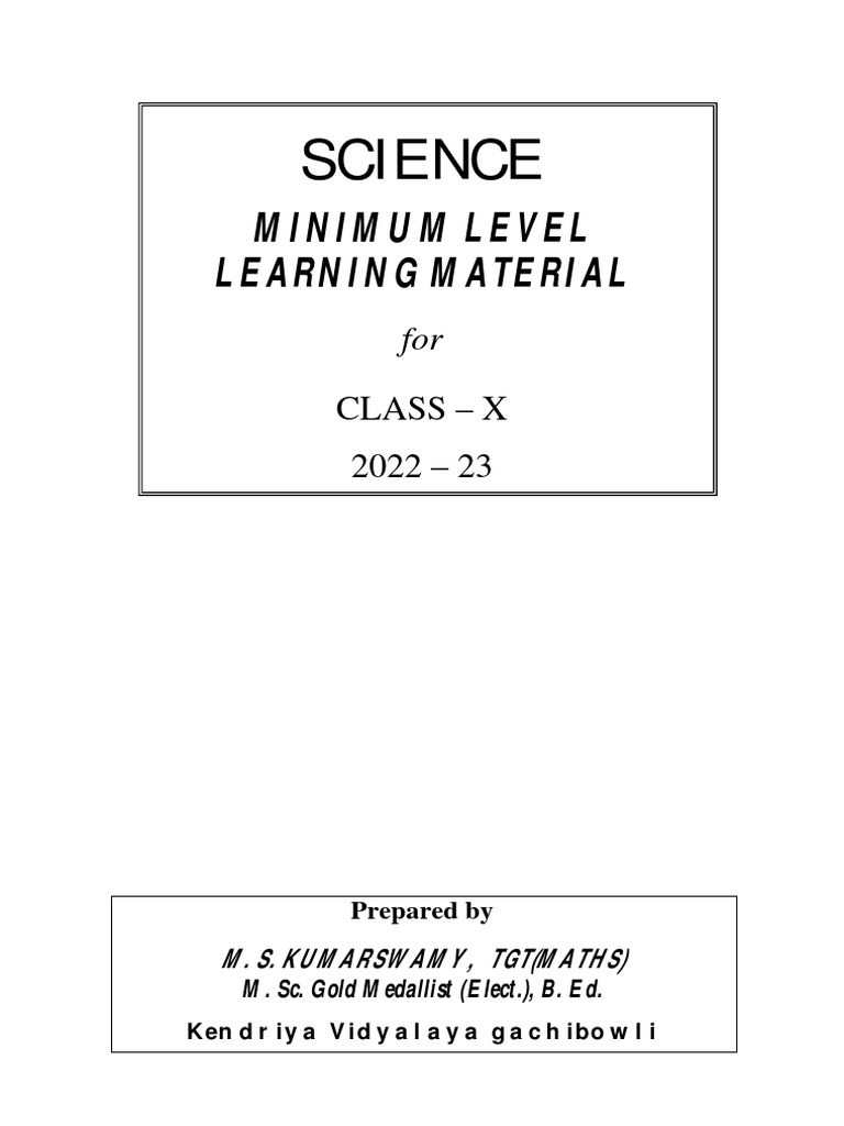Minimum Level Learning Material for Class X Science: A Comprehensive ...