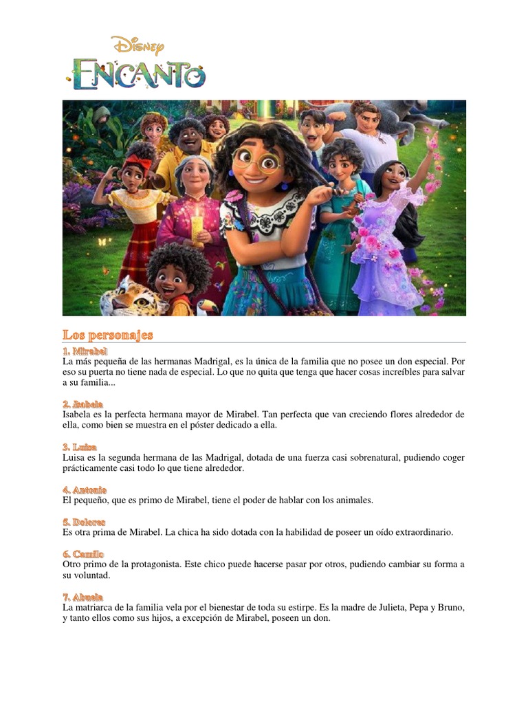 Personajes y poderes en Encanto de Disney | PDF | Colombia