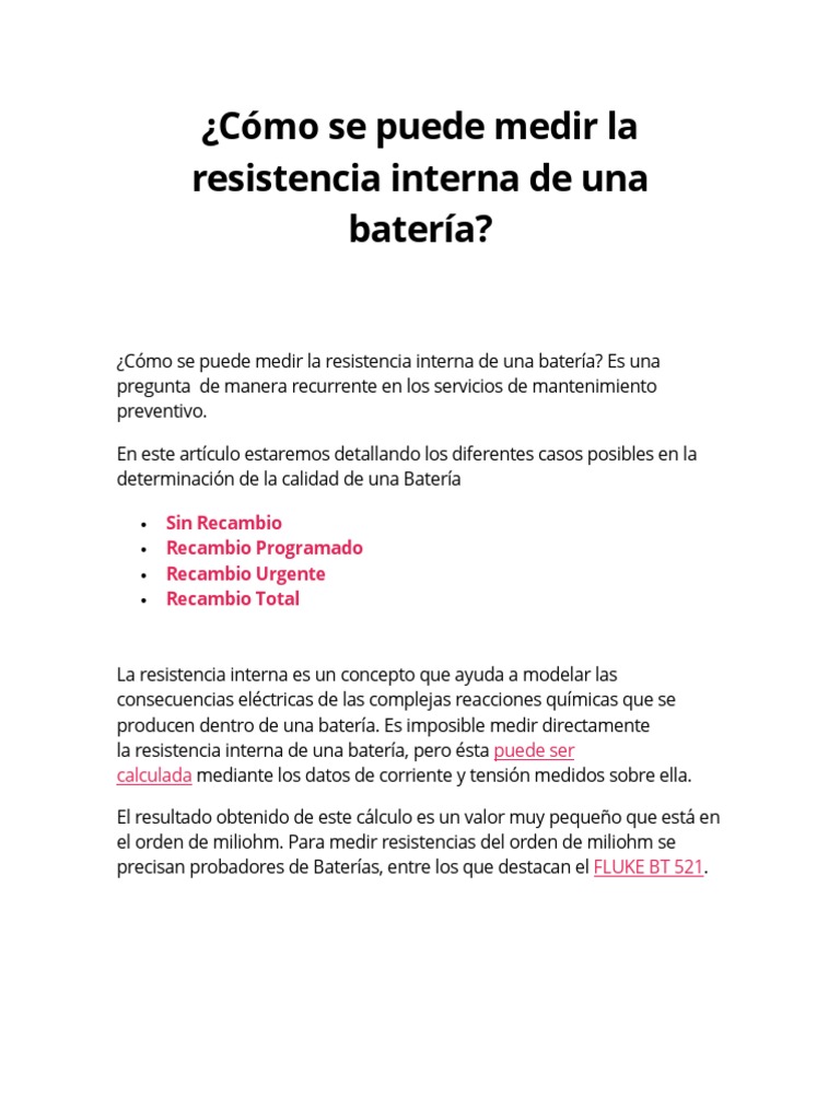 Cómo Se Puede Medir La Resistencia Interna de Una Batería | PDF ...