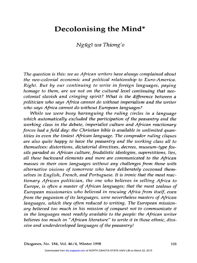 Ngugi Wa Thiong'o (1998) - Decolonising The Mind | PDF | Kenya | Linguistics
