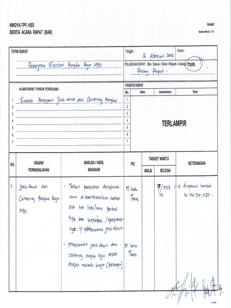 Evaluasi Jack Down & Centering Rangka Baja A90 - 16.02.2023 | PDF