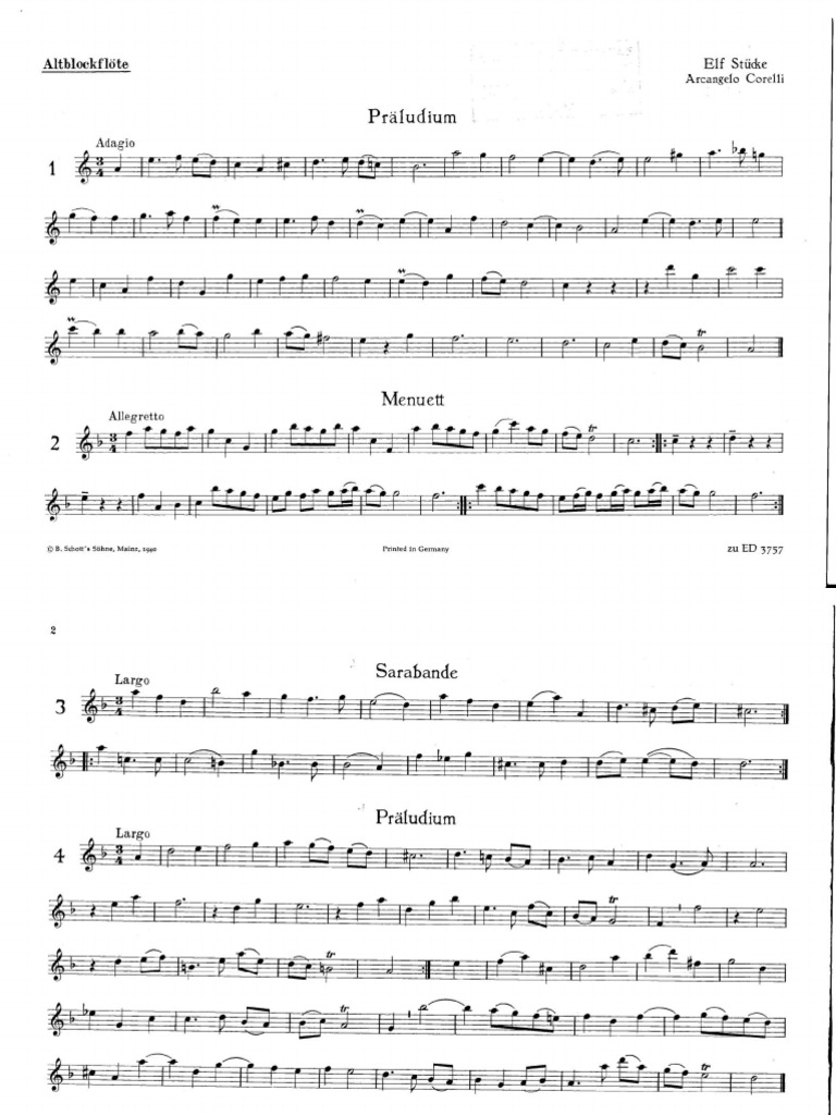 Elf Stucke Fur Altblockflote Corelli Flauto Dolce Alto | PDF