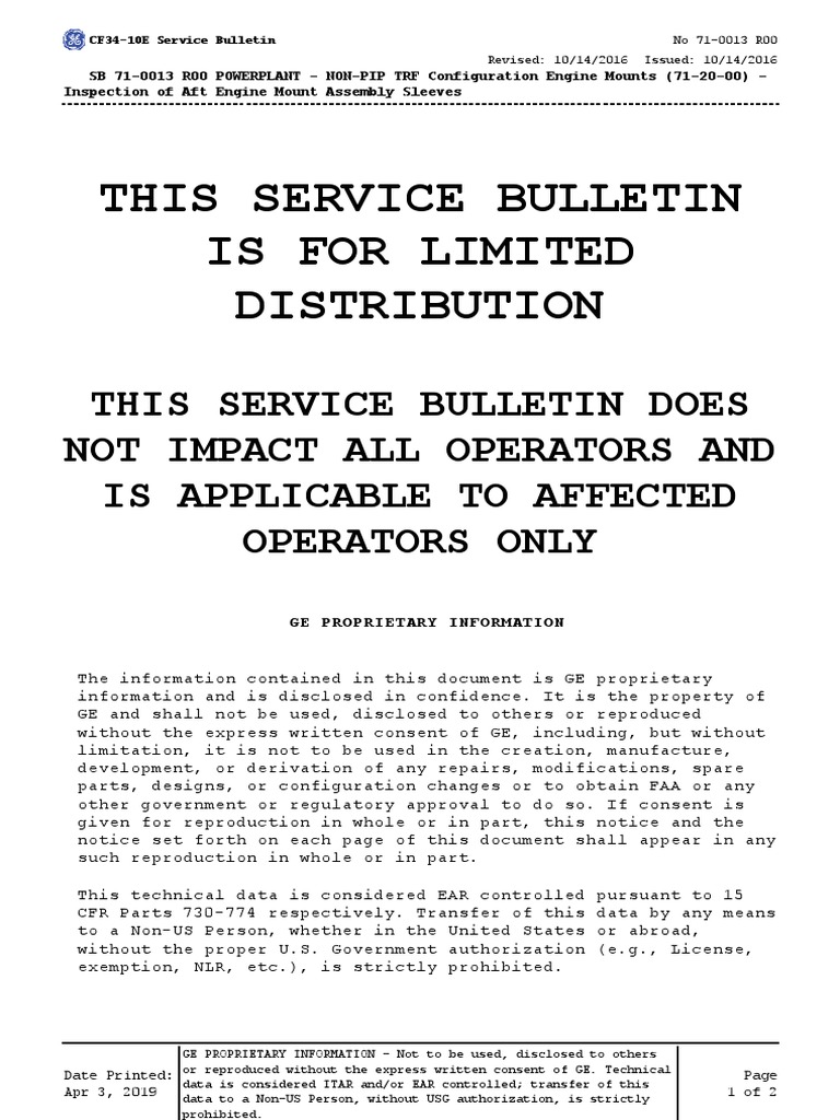 This Service Bulletin Is For Limited Distribution | PDF | Proprietary ...