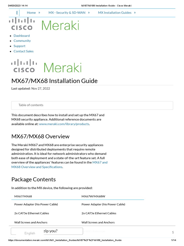 MX67 - MX68 Installation Guide - Cisco Meraki | PDF | Ip Address ...