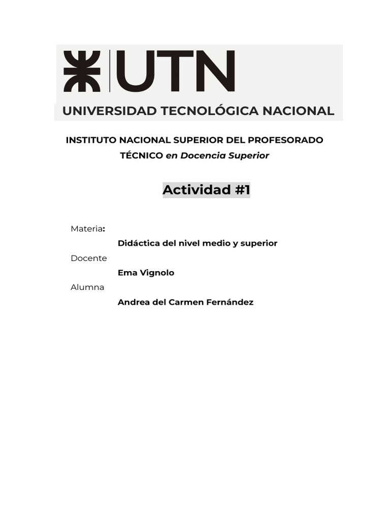 TP#1 Didáctica EmaV UTN - Andrea Del Carmen FERNANDEZ | PDF | Enseñando | Aprendizaje