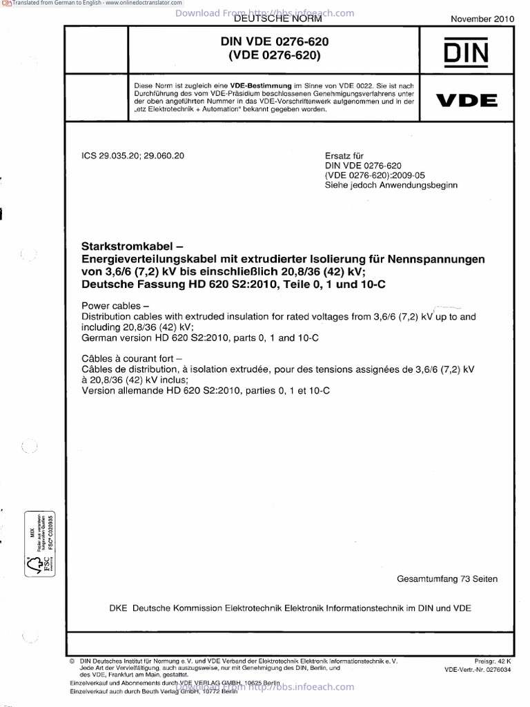 Dokumen - Tips - Din Vde 0276 620 36 72 KV - De.en | PDF