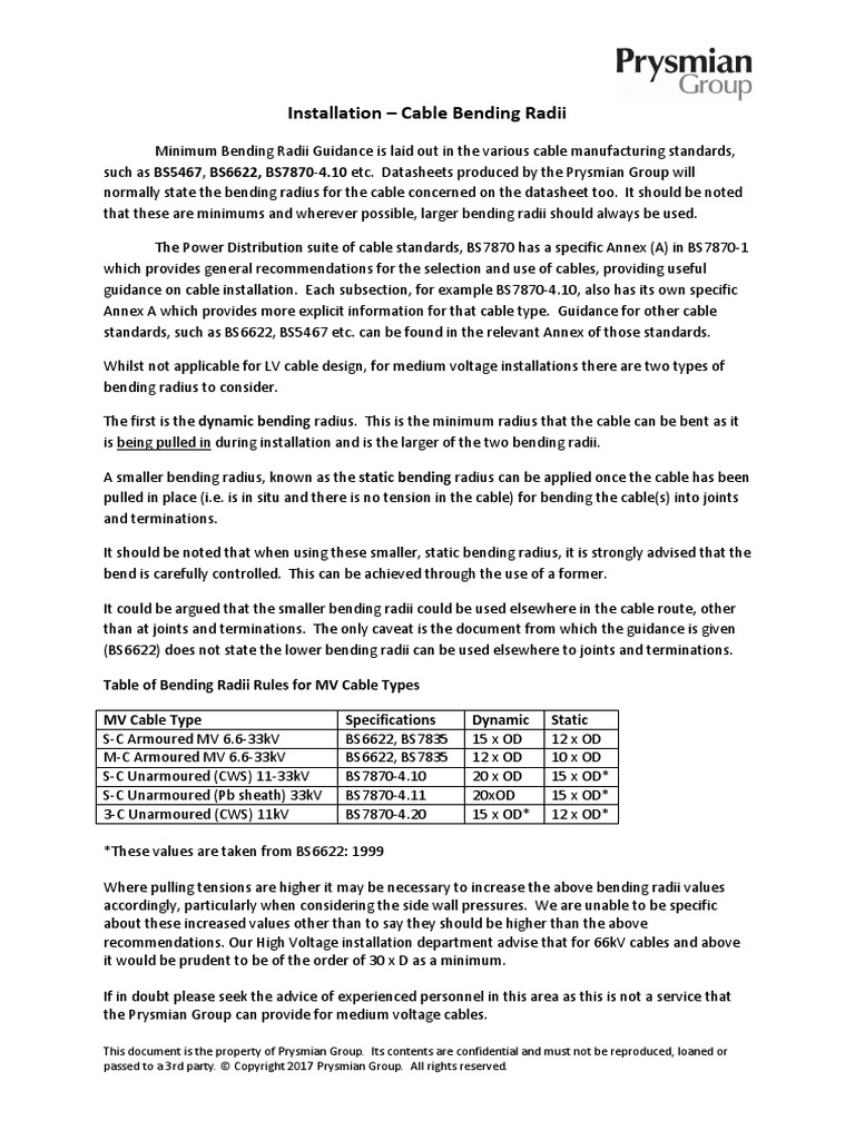 Installation Bending Radii | PDF | Electricity | Electrical Engineering