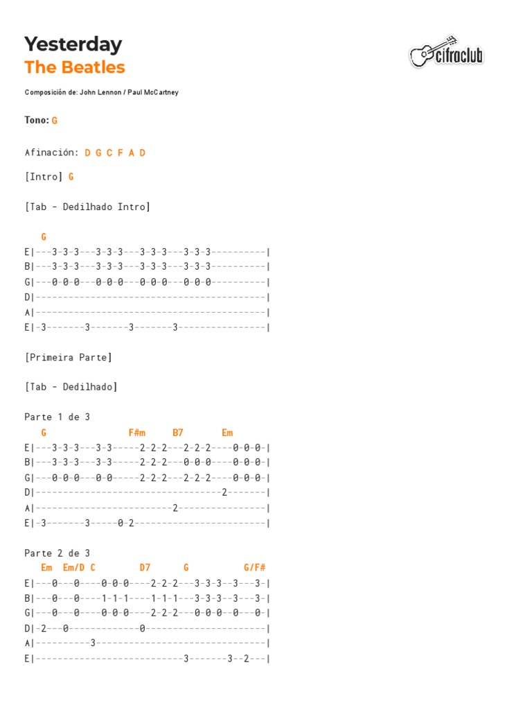 Cifra Club - The Beatles - Yesterday | PDF | Song Recordings | British ...