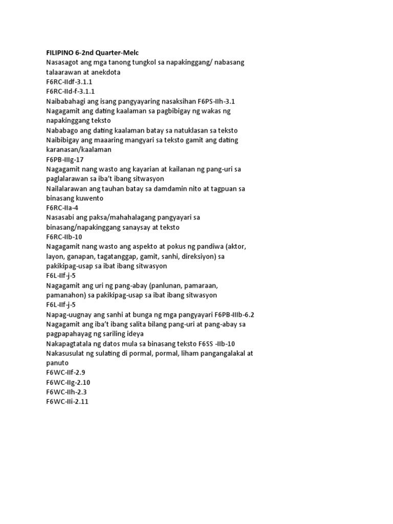 FILIPINO 6-2ndQ-MELC | PDF