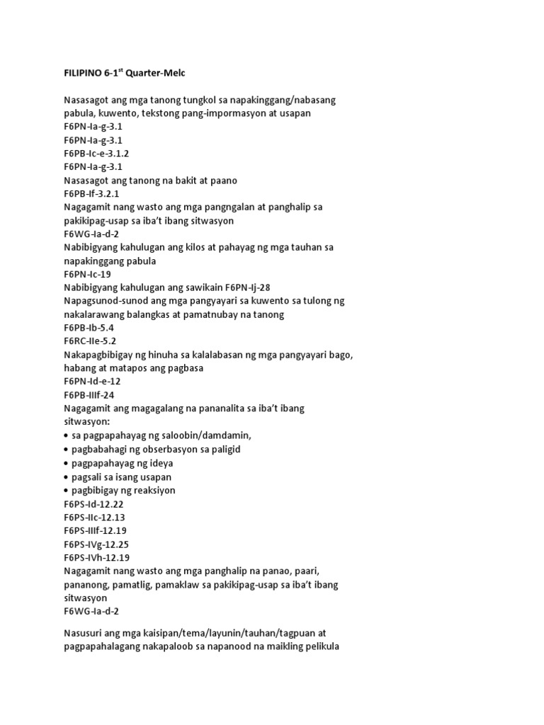 FILIPINO 6-1stQ-MELC | PDF