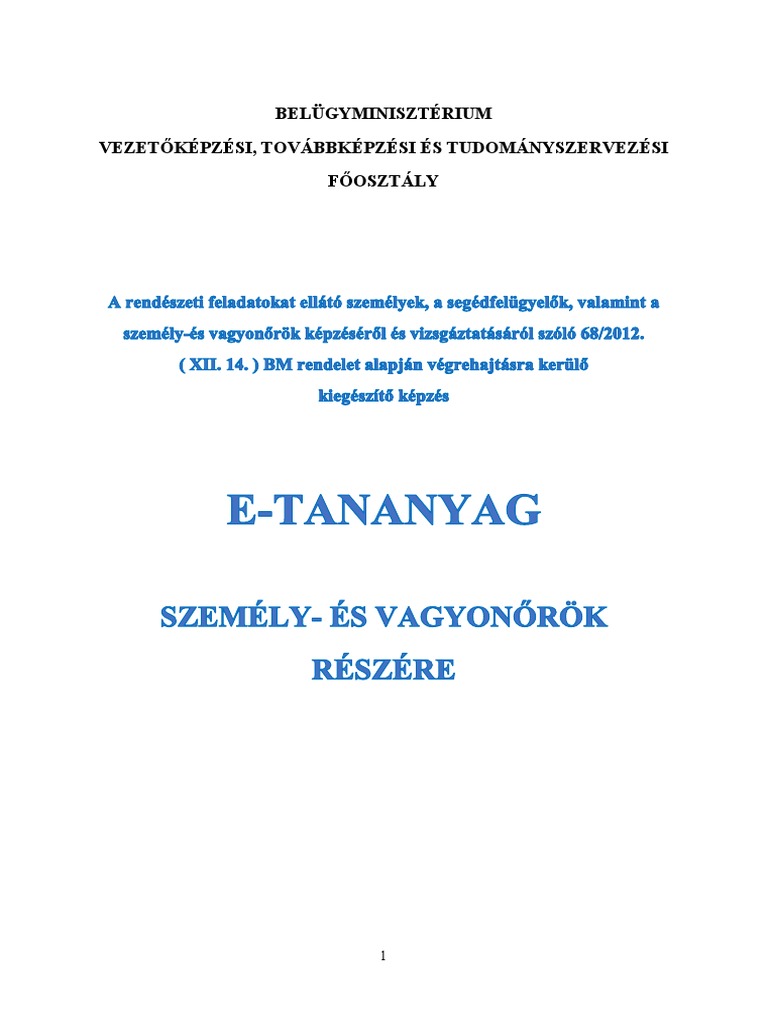 Személy - És Vagyonőr E-Tananyag | PDF