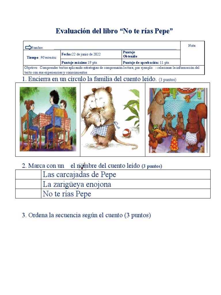 Evaluación #4 Libro No Te Rias Pepe | PDF