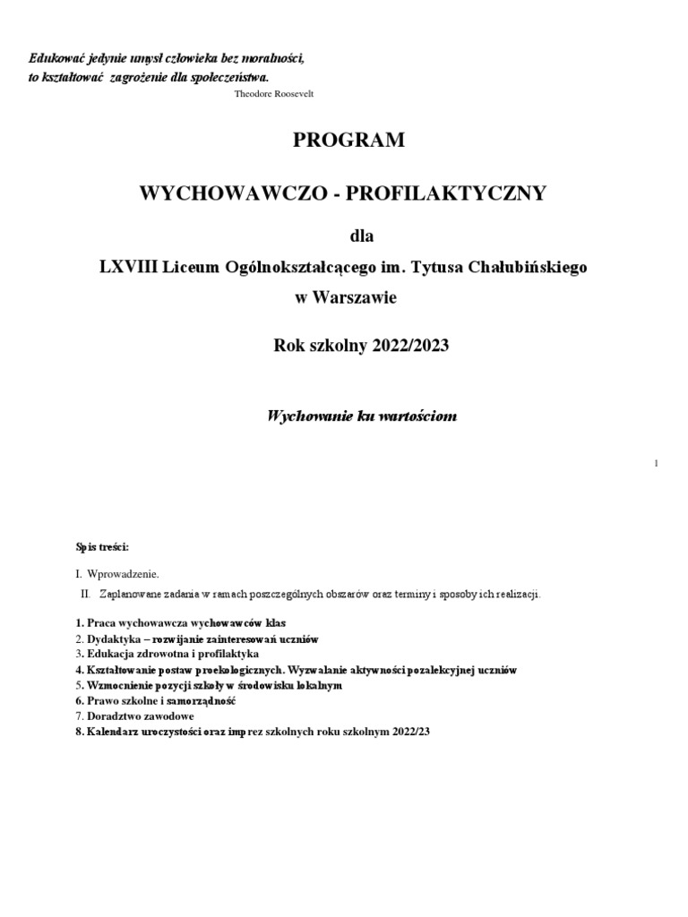 Program Wychowawczy 2022-2023 | PDF