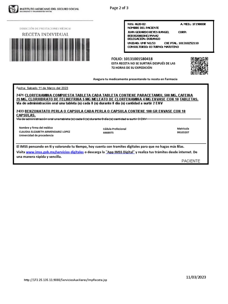 Receta Del Imss | PDF | Farmacología | Productos de la industria química