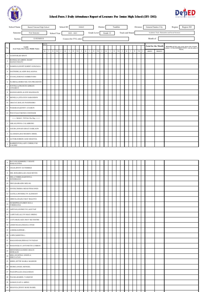 School Form 2 (SF 2) | PDF | Childhood | Life Skills