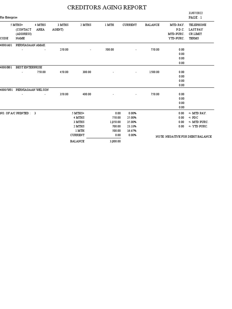 Creditors Aging | PDF
