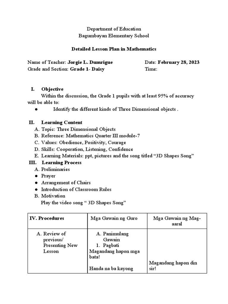 Detailed Lesson Plan in Mathematics | PDF