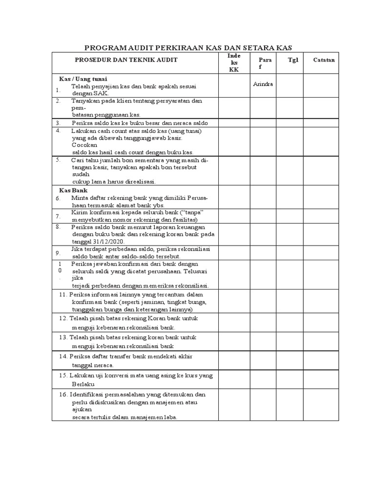 Program Audit Perkiraan Kas Dan Setara Kas | PDF