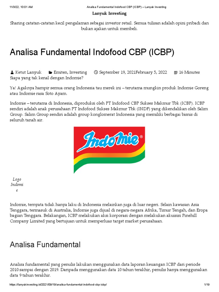 Analisa Fundamental Indofood CBP (ICBP) - Lanyuk Investing | PDF ...