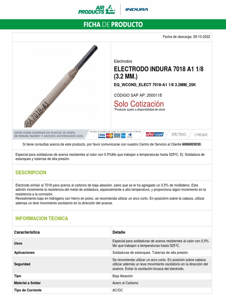 2000118-Electrodo Indura 7018 A1 18 (32 MM) | PDF | Construcción ...