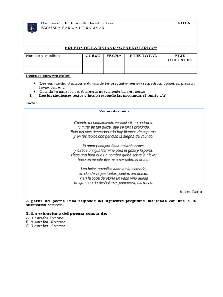5° Prueba Poemas Adecuada | PDF | Poesía | Rima