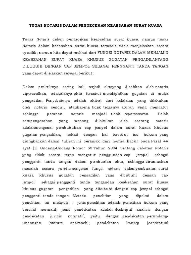 Tugas Notaris Dalam Pengecekan Keabsahan Surat Kuasa | PDF