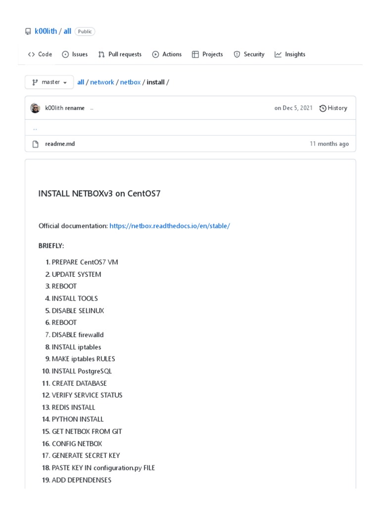 All Network Netbox Install At Master K00lith All Github Pdf Postgre Sql Apache 