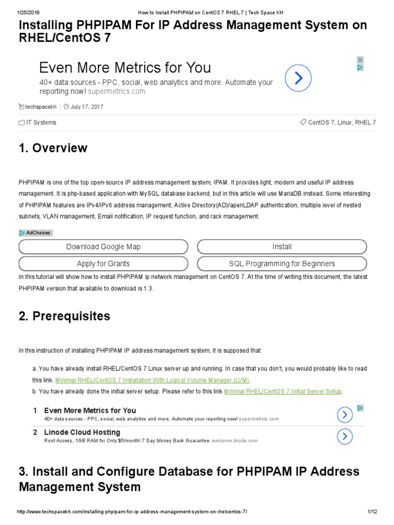 How To Install PHPIPAM On CentOS 7 RHEL 7 - Tech Space KH | PDF | World Wide Web | Internet & Web