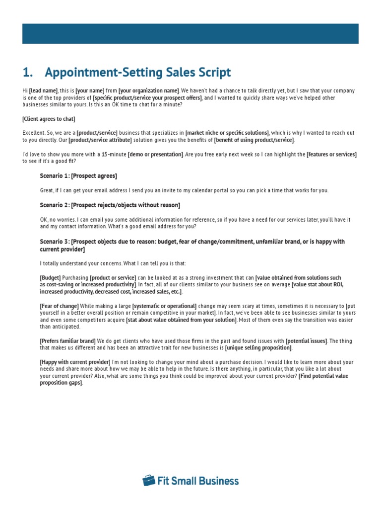 Appointment-Setting Sales Script: Scenario 1: (Prospect Agrees) | PDF ...