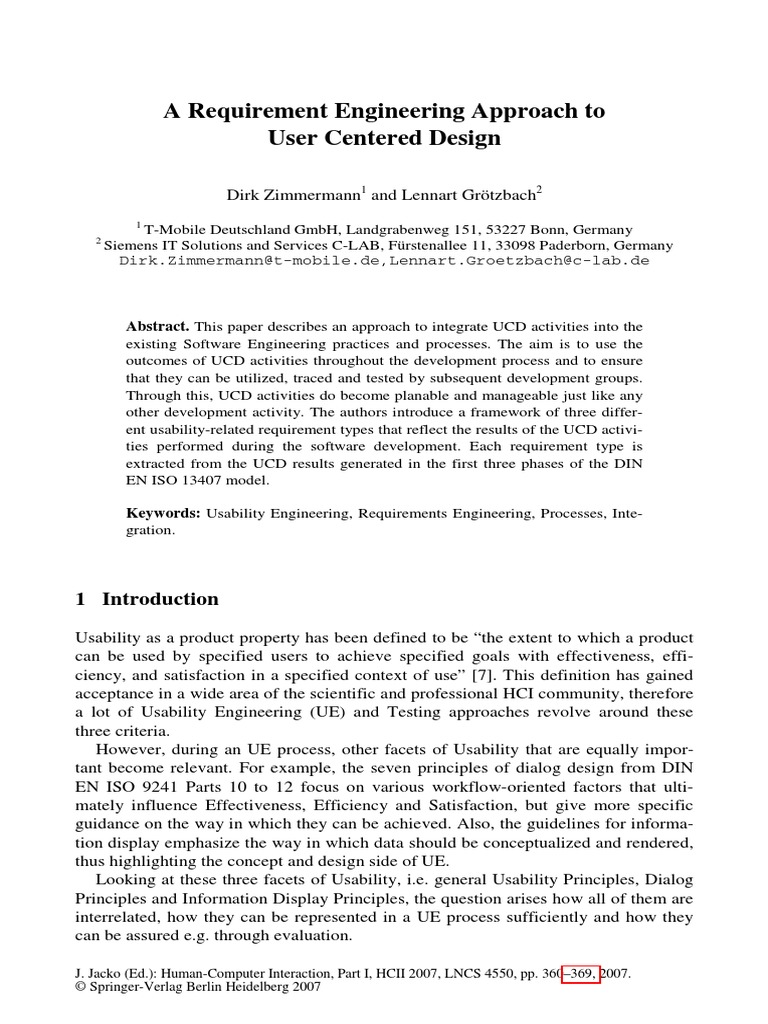 LNCS 4550 - A Requirement Engineering Approach To User Centered Design | PDF | Usability | Use Case