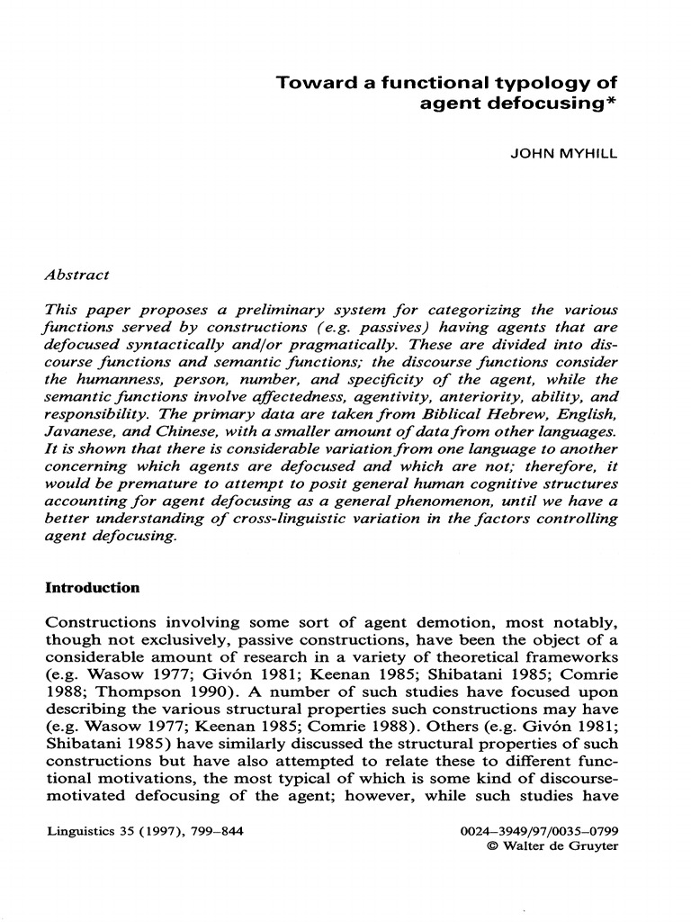 Toward A Functional Typology of Agent Defocusing | PDF | Subject ...