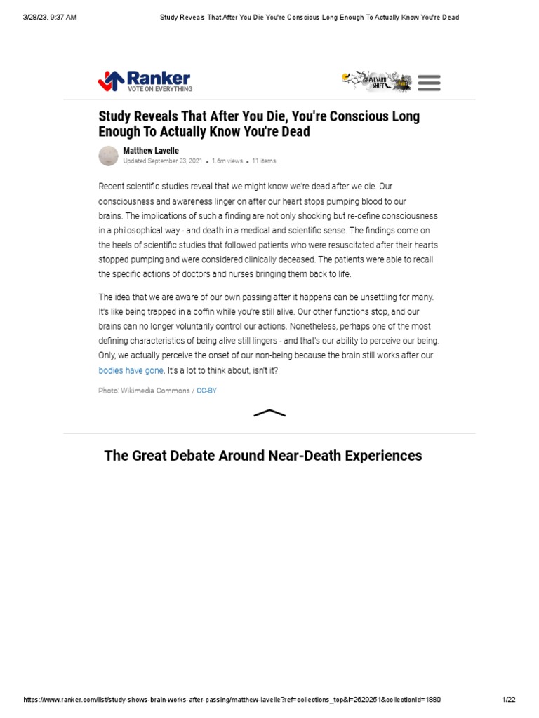 Study Reveals That After You Die You're Conscious Long Enough To Actually Know You're Dead | PDF ...