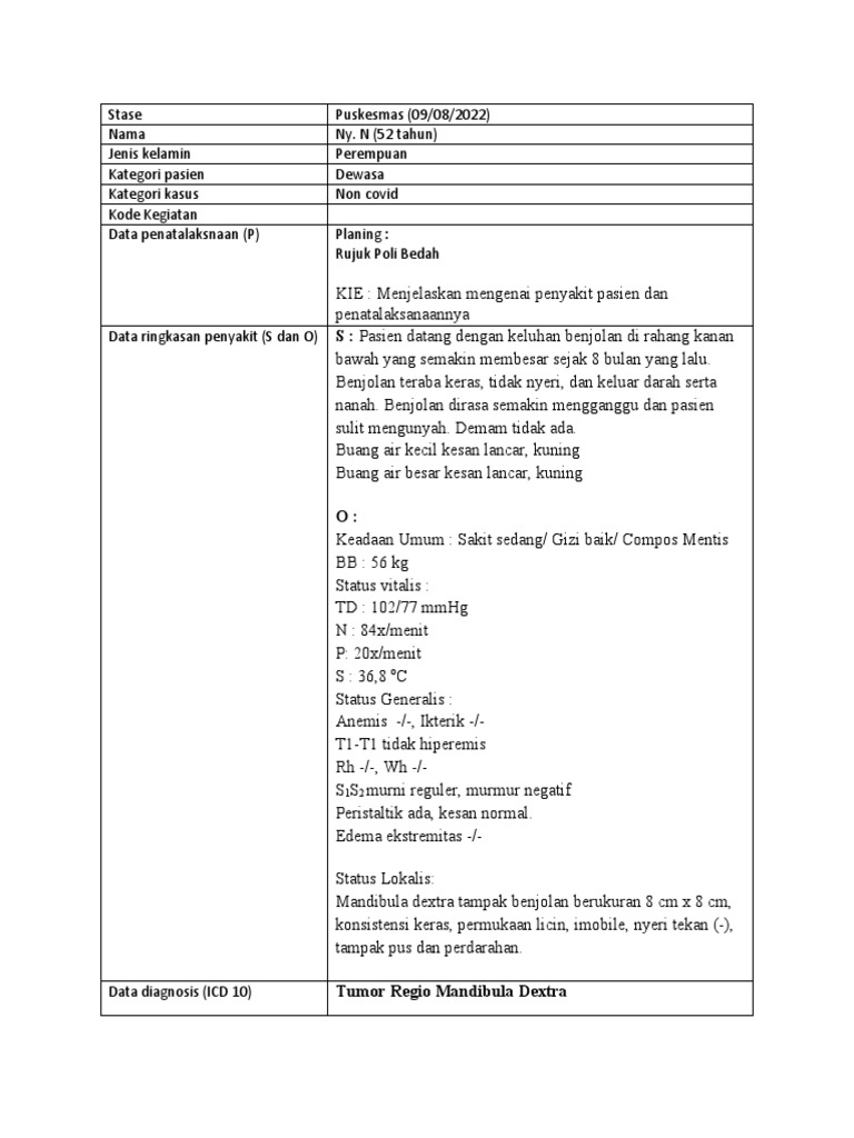 Tumor Regio Mandibula Dextra | PDF