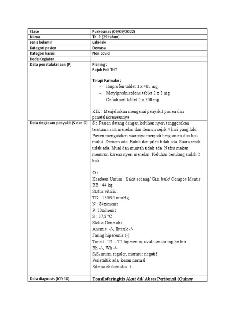 Tonsilofaringitis Akut dd Abses Peritonsil (Quinsy Abses) | PDF