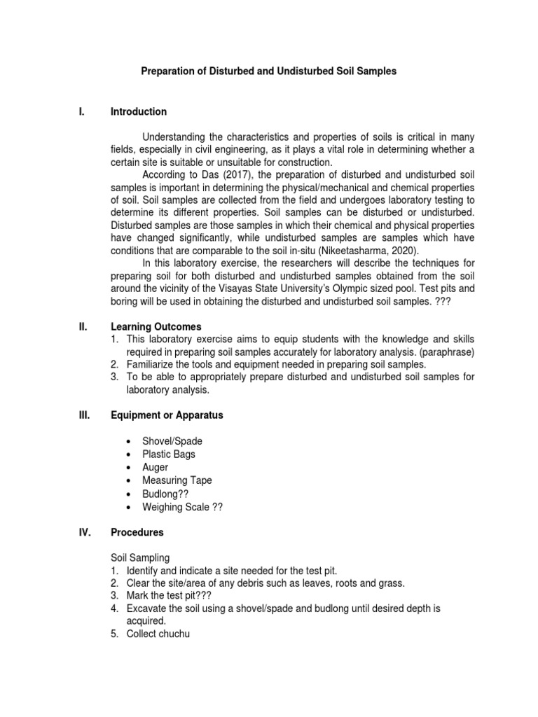 Preparation of Disturbed and Undisturbed Soil Samples | PDF | Soil ...