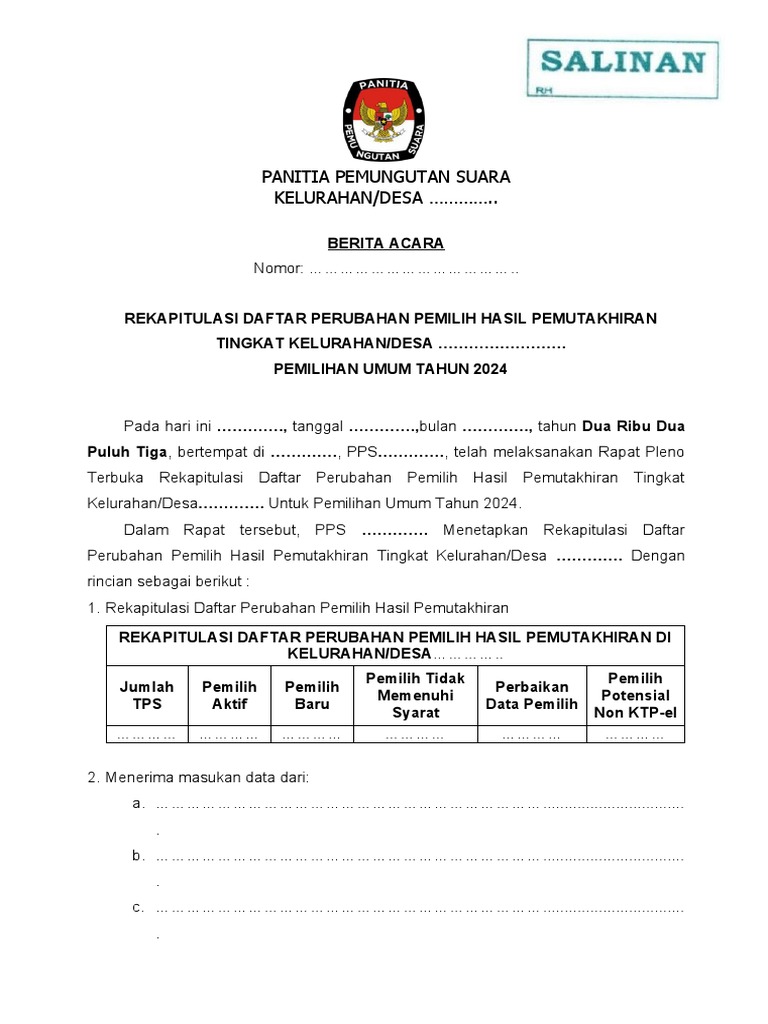 Salinan Ba Rekapitulasi DPHP Tingkat PPS | PDF