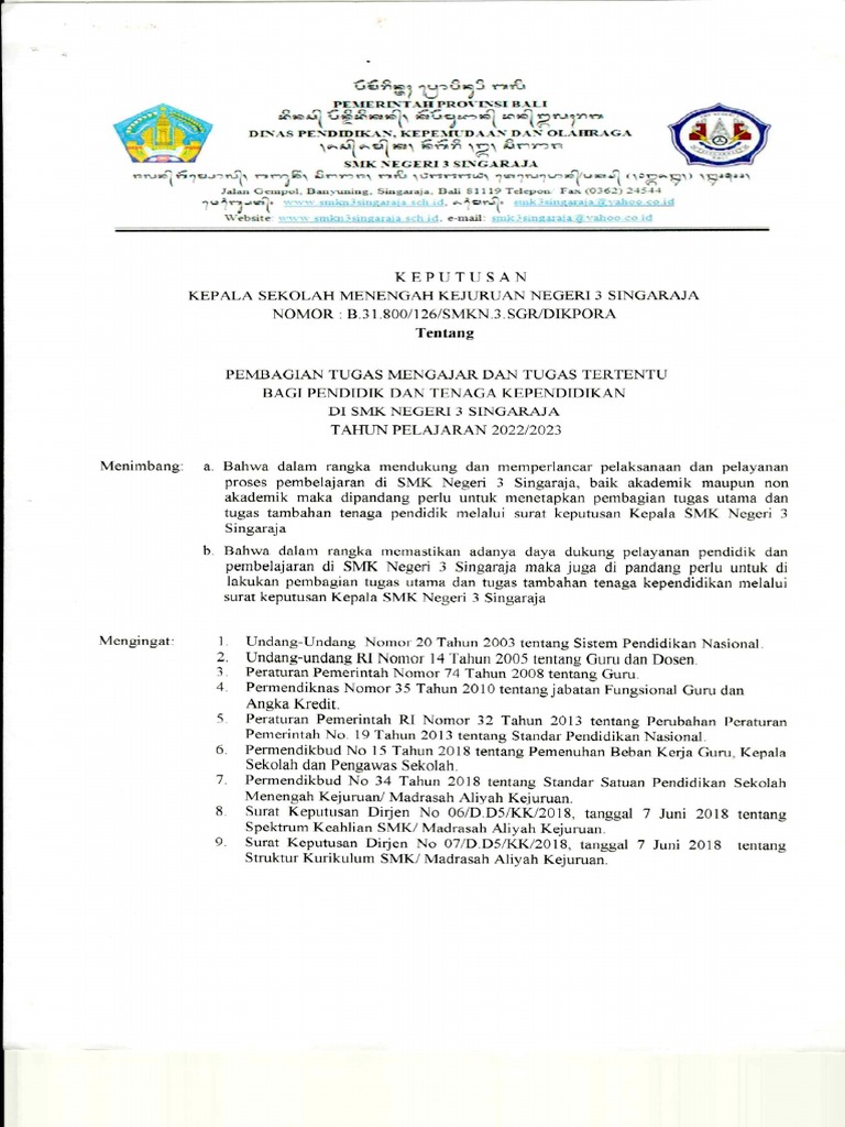 SK Jam Mengajar Produktif Semester Genap 2022 2023 | PDF