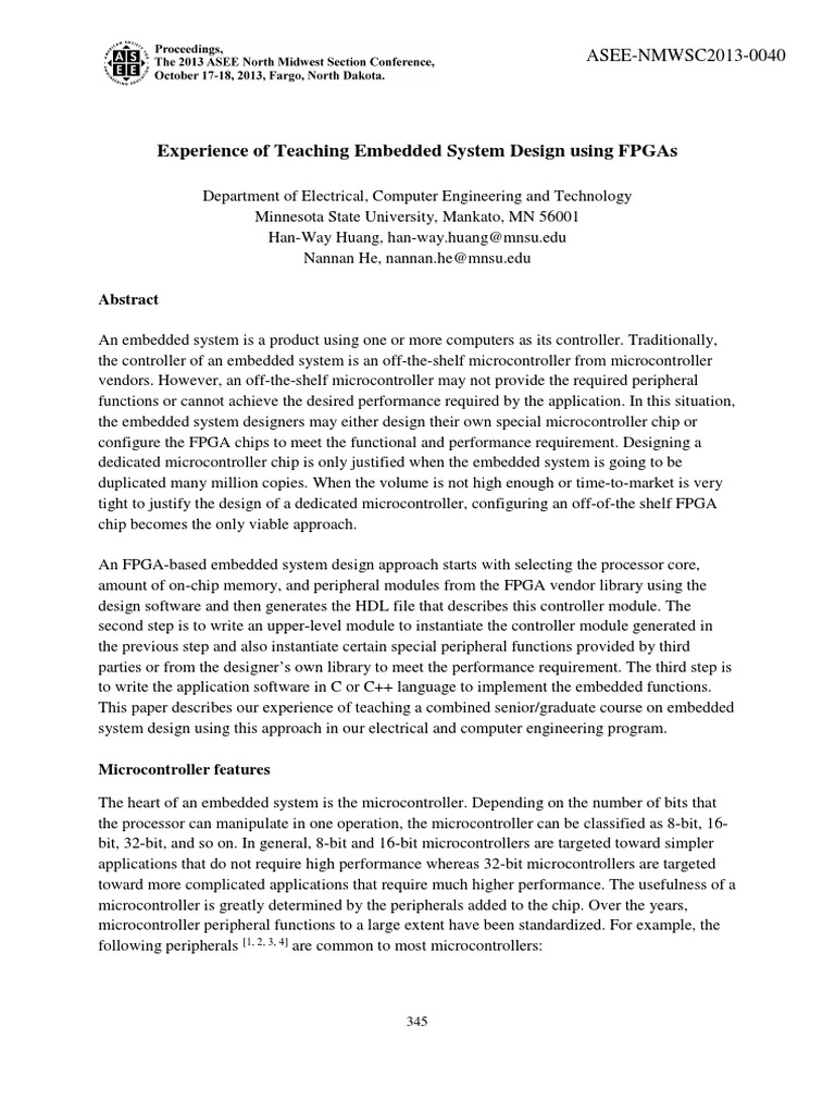 Experience of Teaching Embedded System Design Using Fpgas 1 | PDF | Field Programmable Gate ...