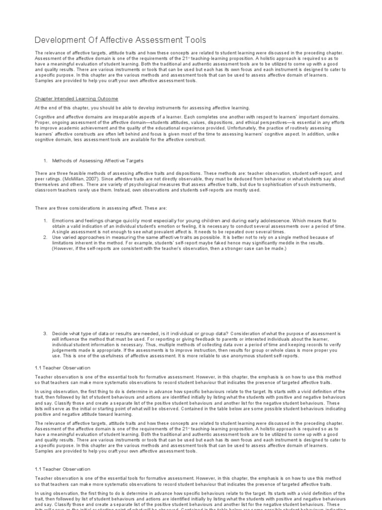 Affective Assessment Tool | PDF | Educational Assessment | Survey ...