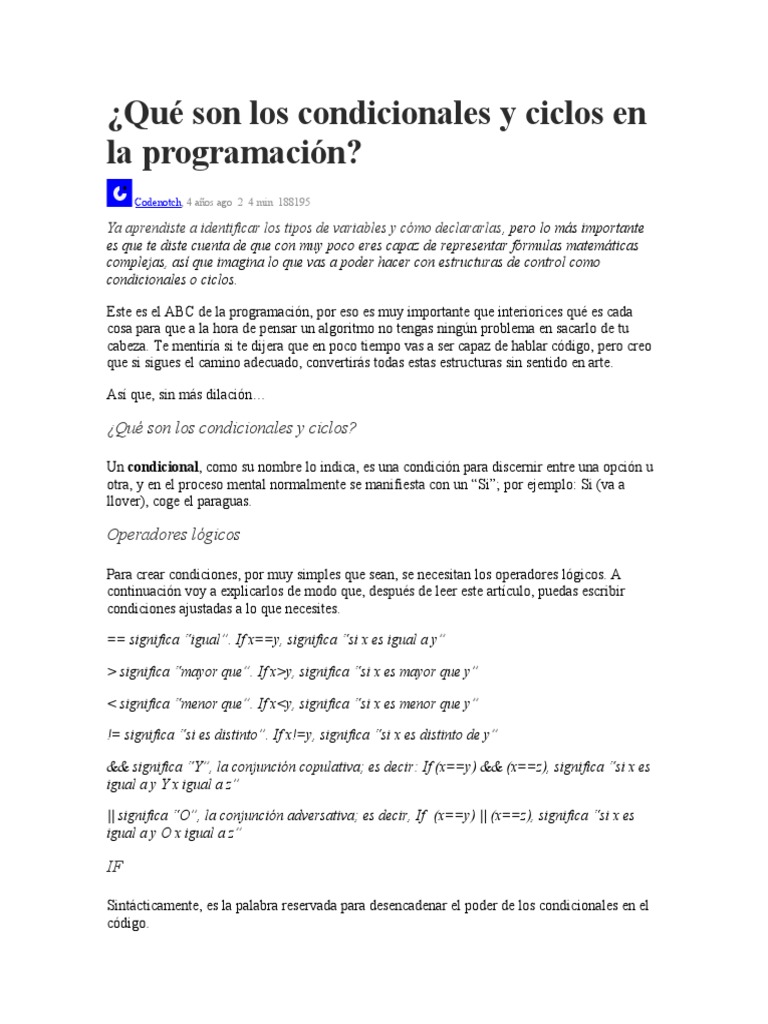 Condicionales Y Ciclos En Programación If Else For While Y Switch