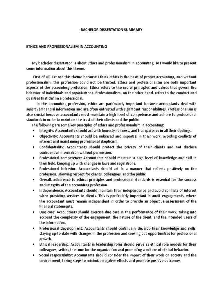 Bachelor Dissertation Summary | PDF | Accounting | Profession