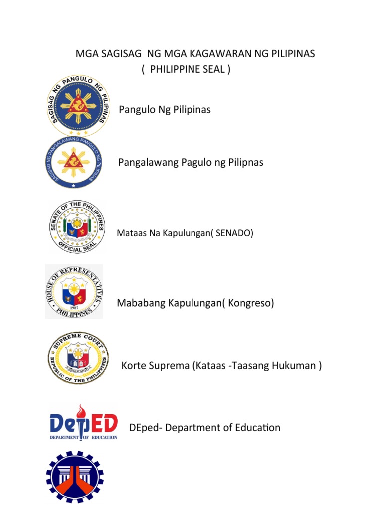 Mga Sagisag NG Mga Kagawaran NG Pilipinas (Philippine Seal) Pangulo NG Pilipinas | PDF